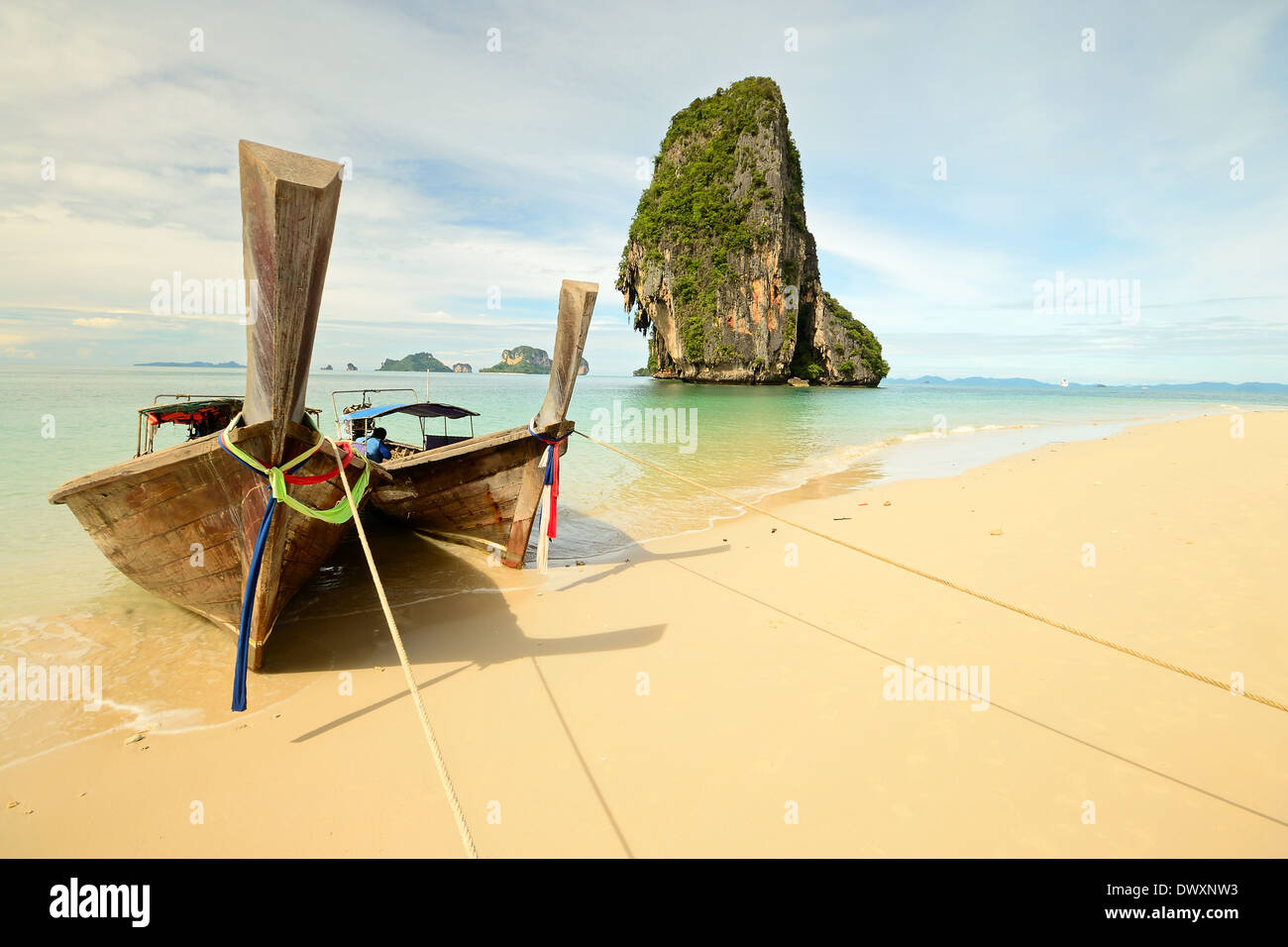Tourist boats floating on the stunning tropical sea of Railey, Southern ...