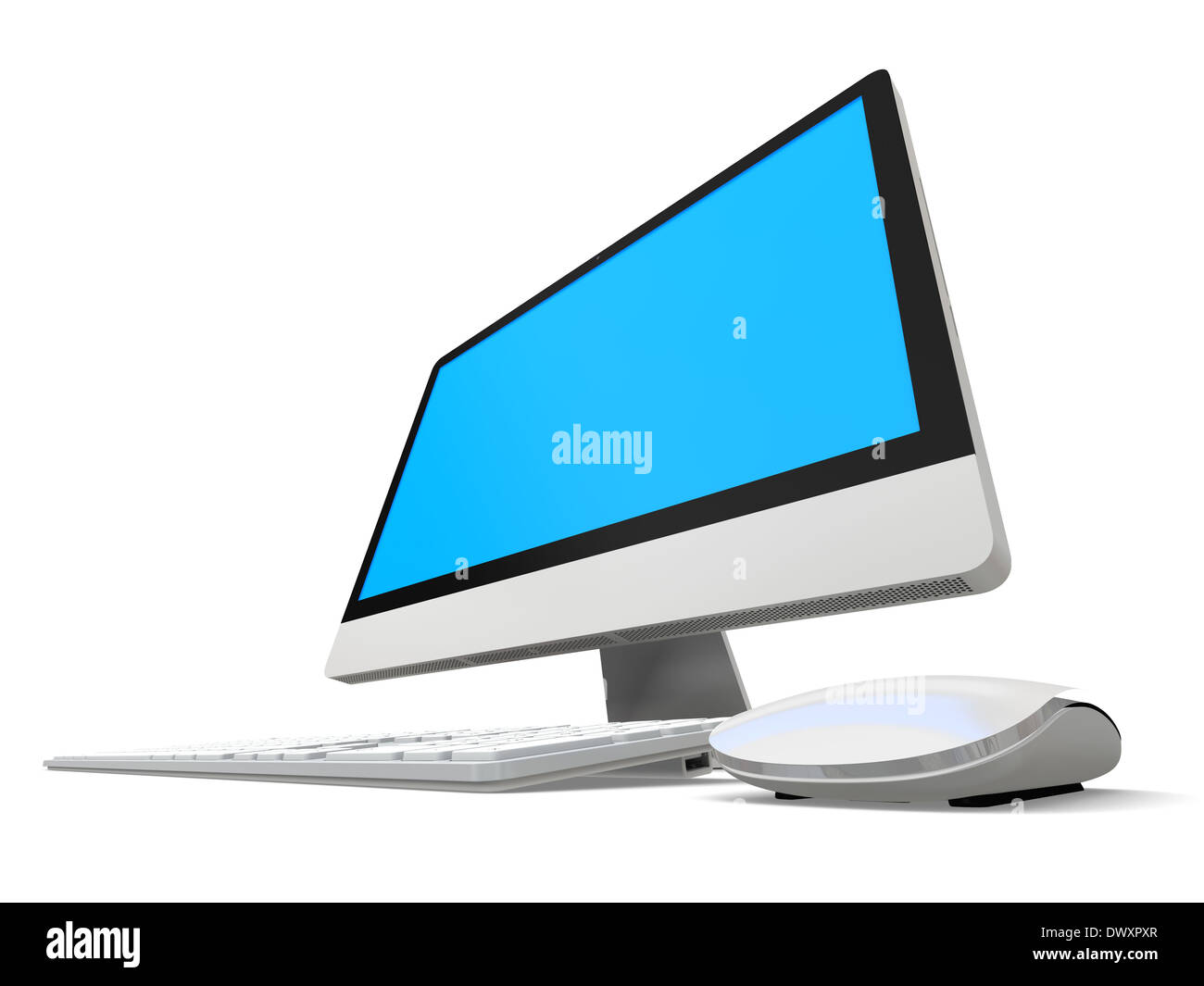 Modern desktop computer with white blank screen isolated on white ...