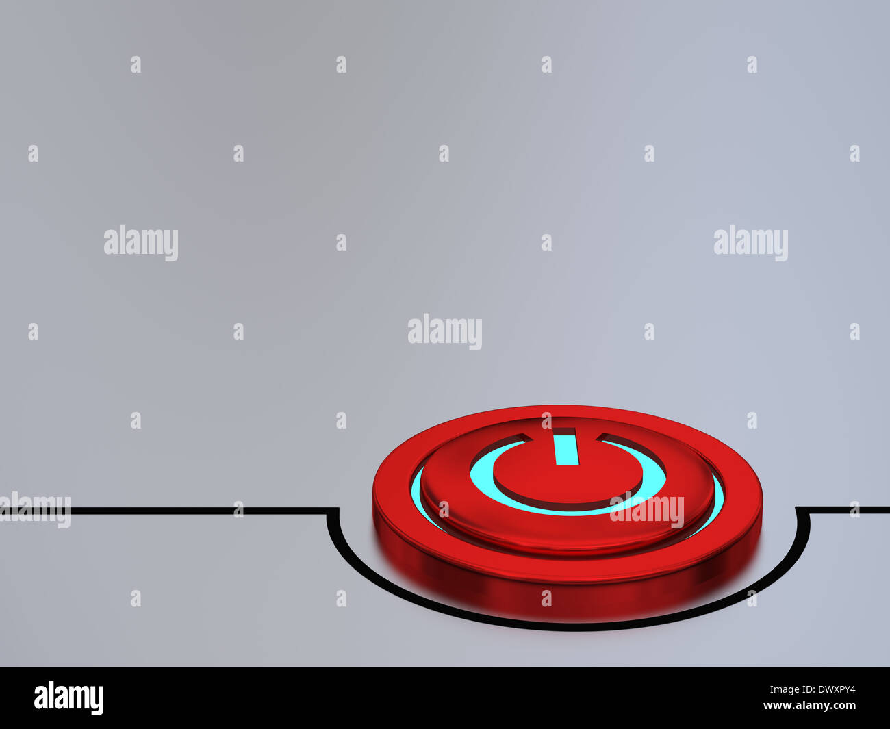 Red on-off button illustration with glowing blue light Stock Photo - Alamy