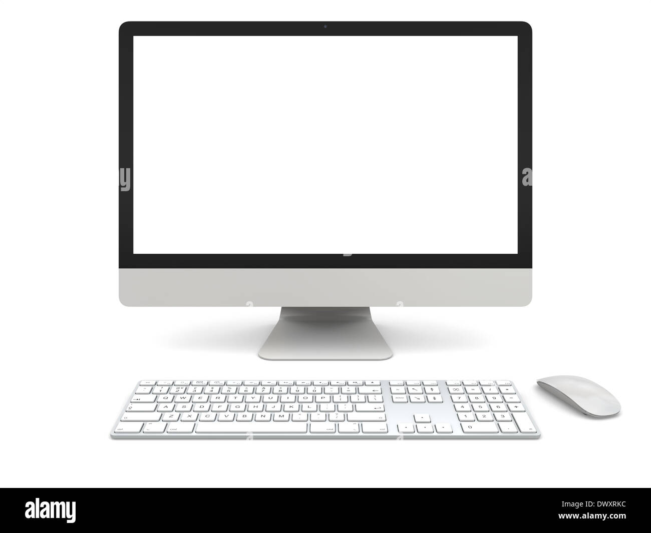 Modern desktop computer with white blank screen isolated on white ...