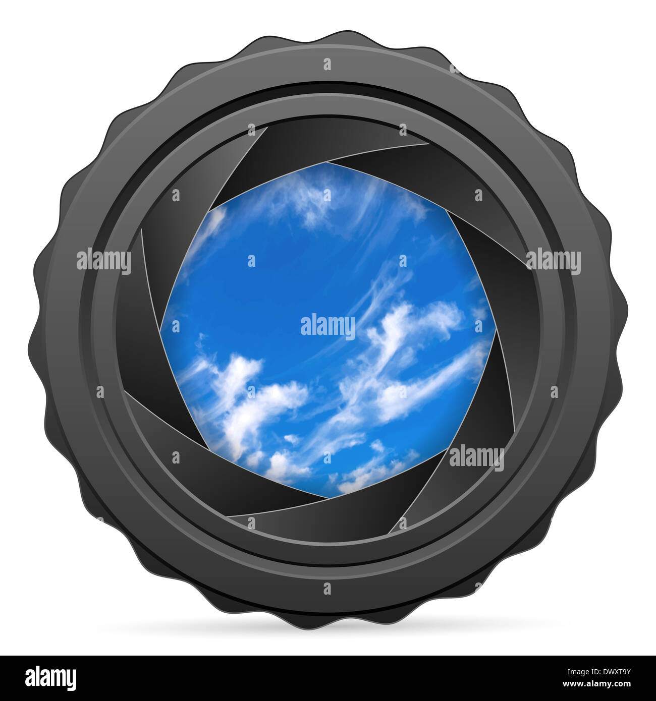 Camera shutter with sky on white background. Vector illustration Stock ...