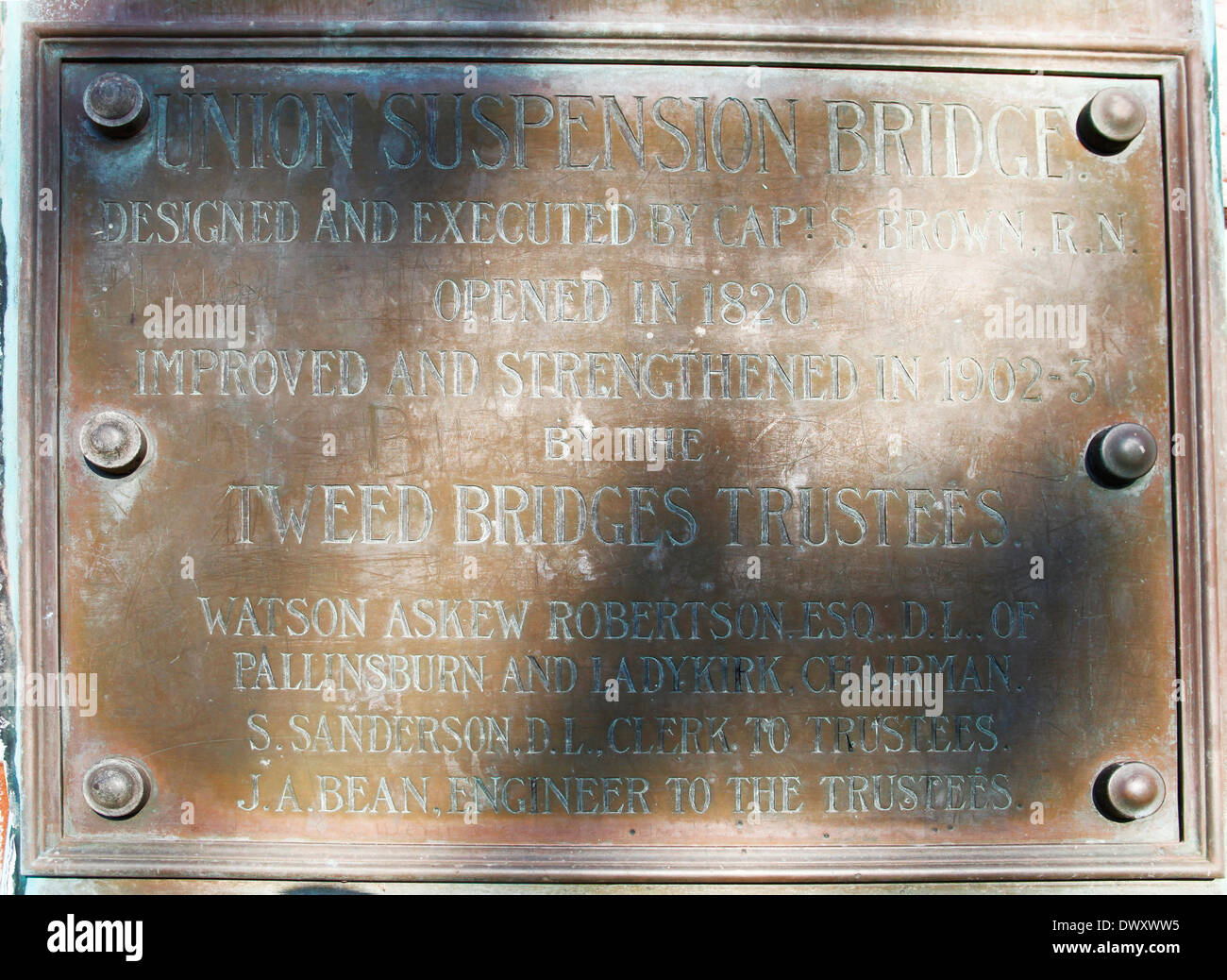 The Union suspension or chain bridge crossing the River Tweed at ...