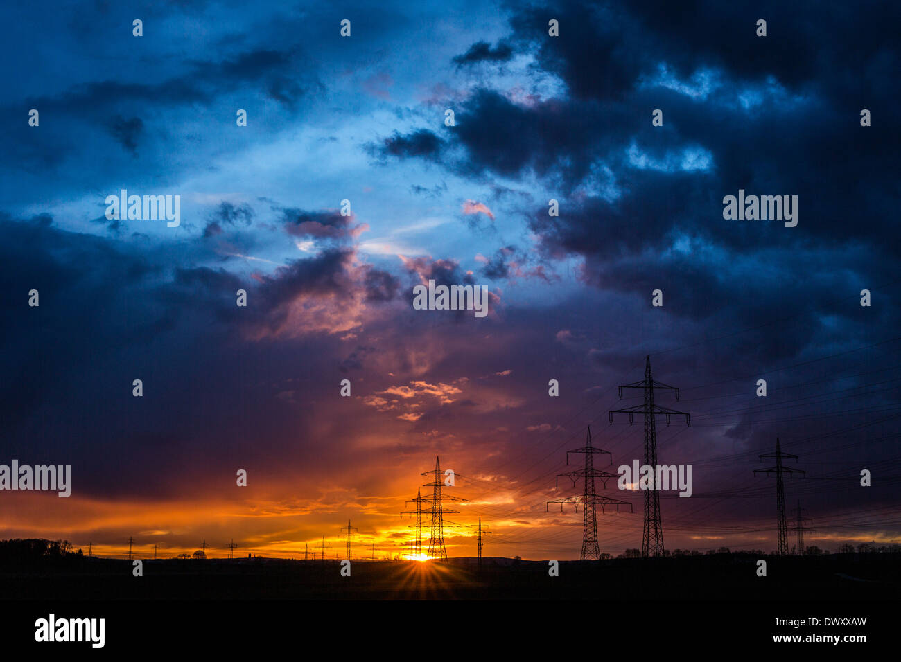 Electricity pylons sunrise hi-res stock photography and images - Alamy