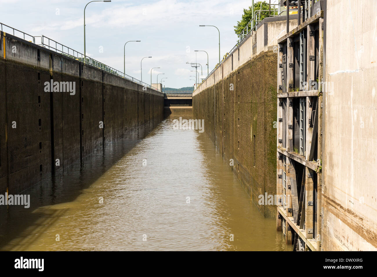 Ship lock construction on river Stock Photo - Alamy