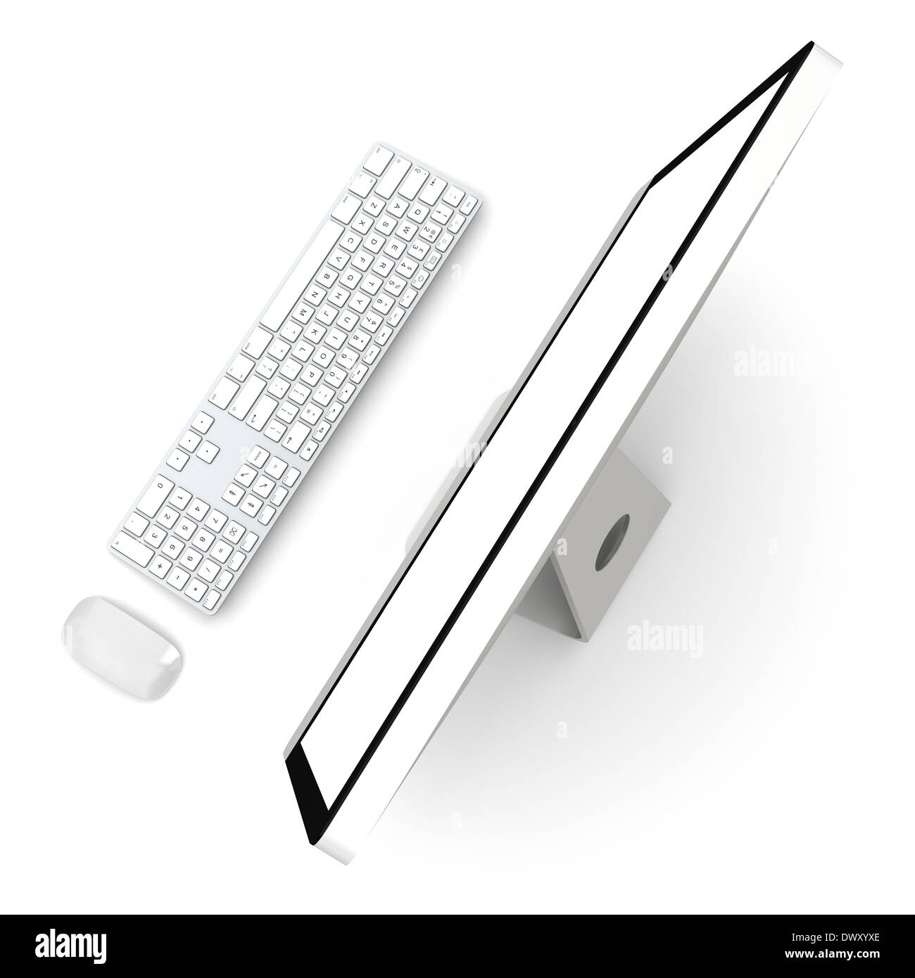 Modern desktop computer with white blank screen isolated on white ...