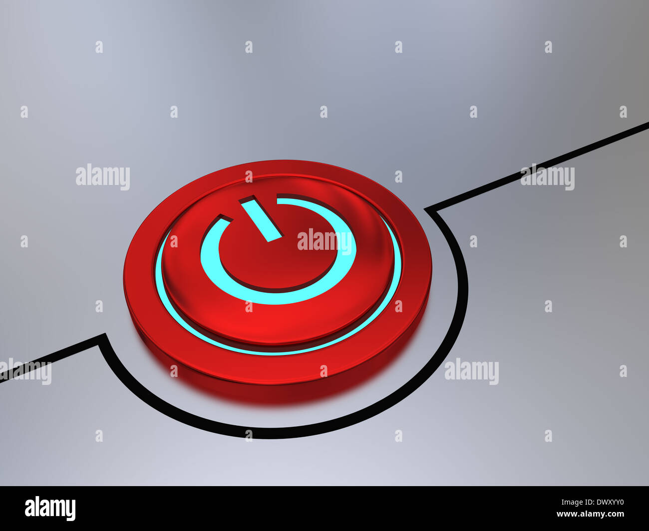 Red on-off button illustration with glowing blue light Stock Photo - Alamy