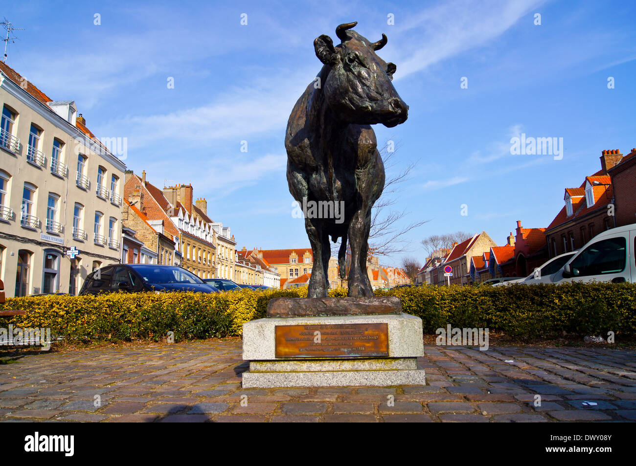 Bronze statue of vache flamande, Flemish cow, by Roch Vandromme, 1999 ...