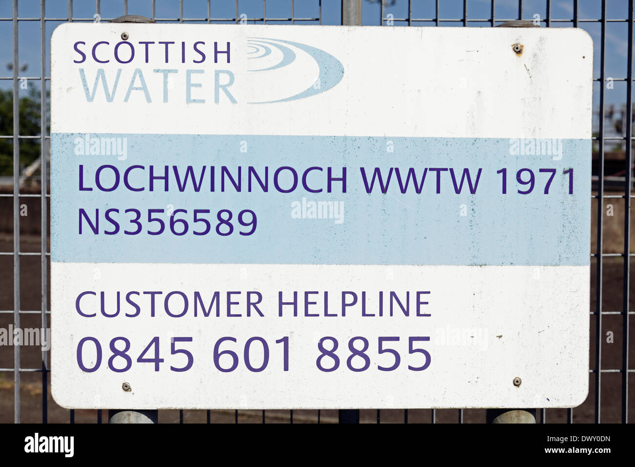 A Scottish Water sign at the Lochwinnoch Sewage Treatment Works ...
