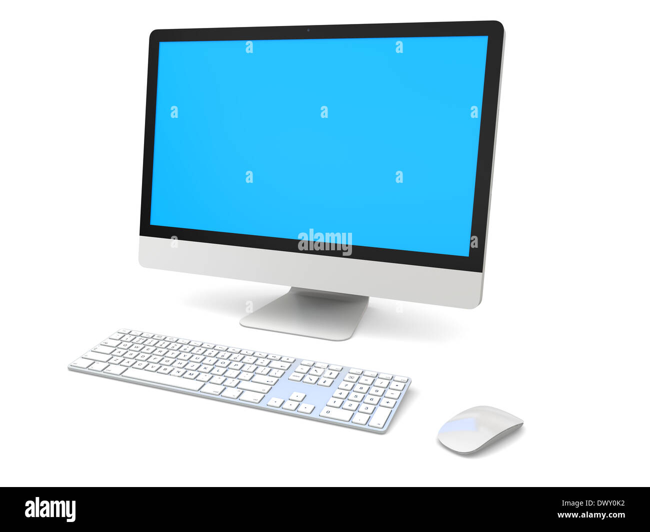 Modern desktop computer with white blank screen isolated on white ...