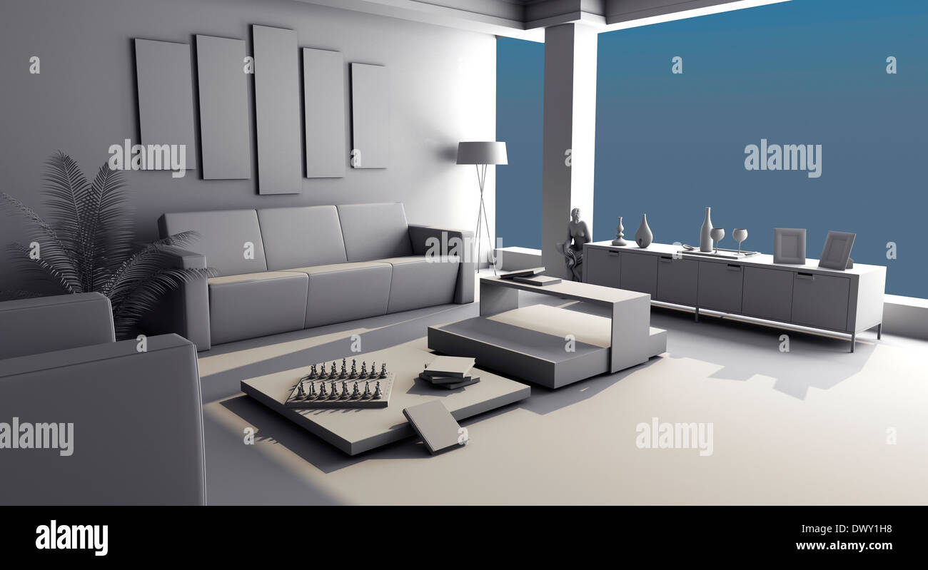 modern interior 3d Stock Photo - Alamy