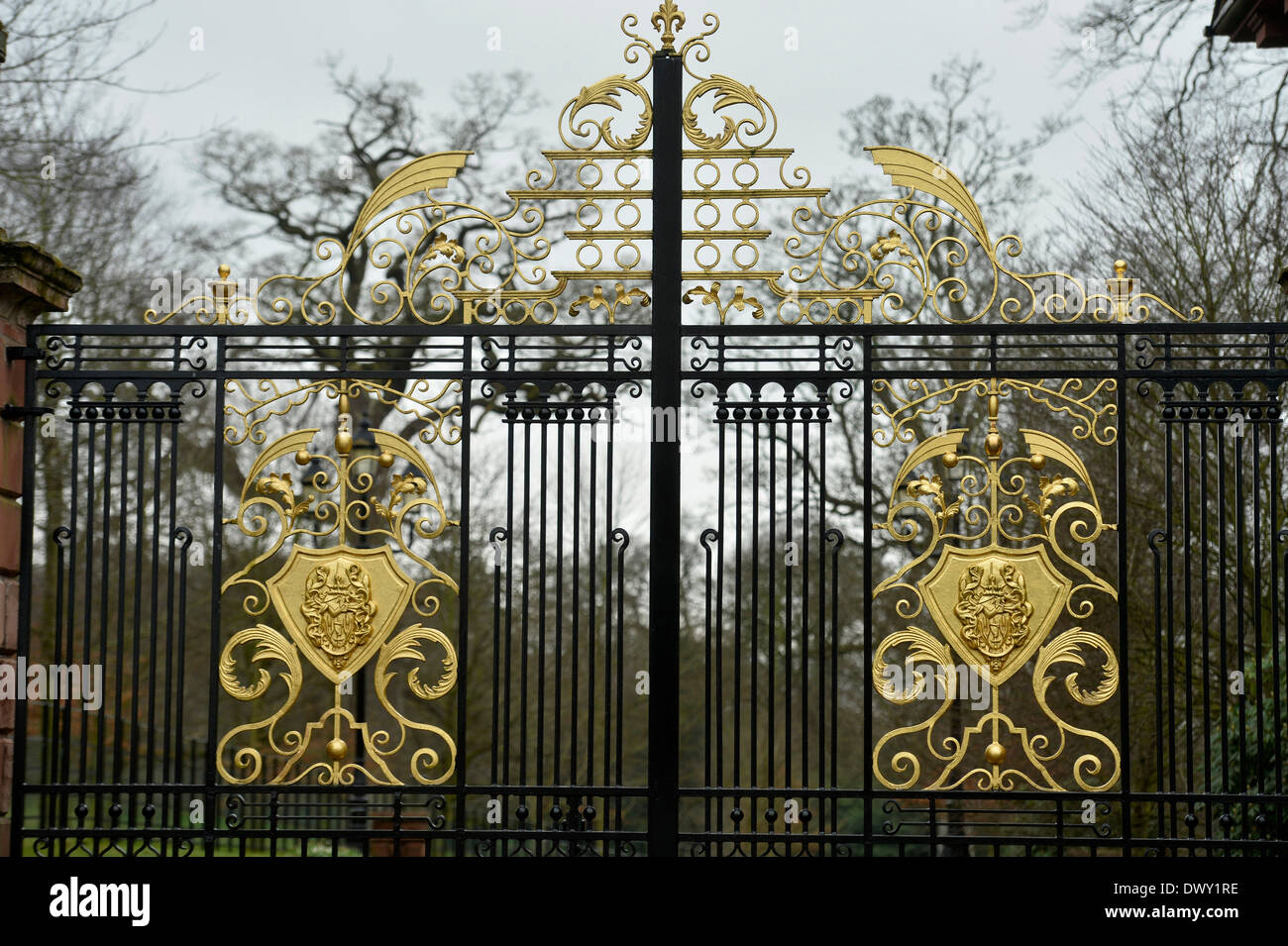 The gates of Corby Castle, Great Corby near Carlisle in Cumbria. 14th ...