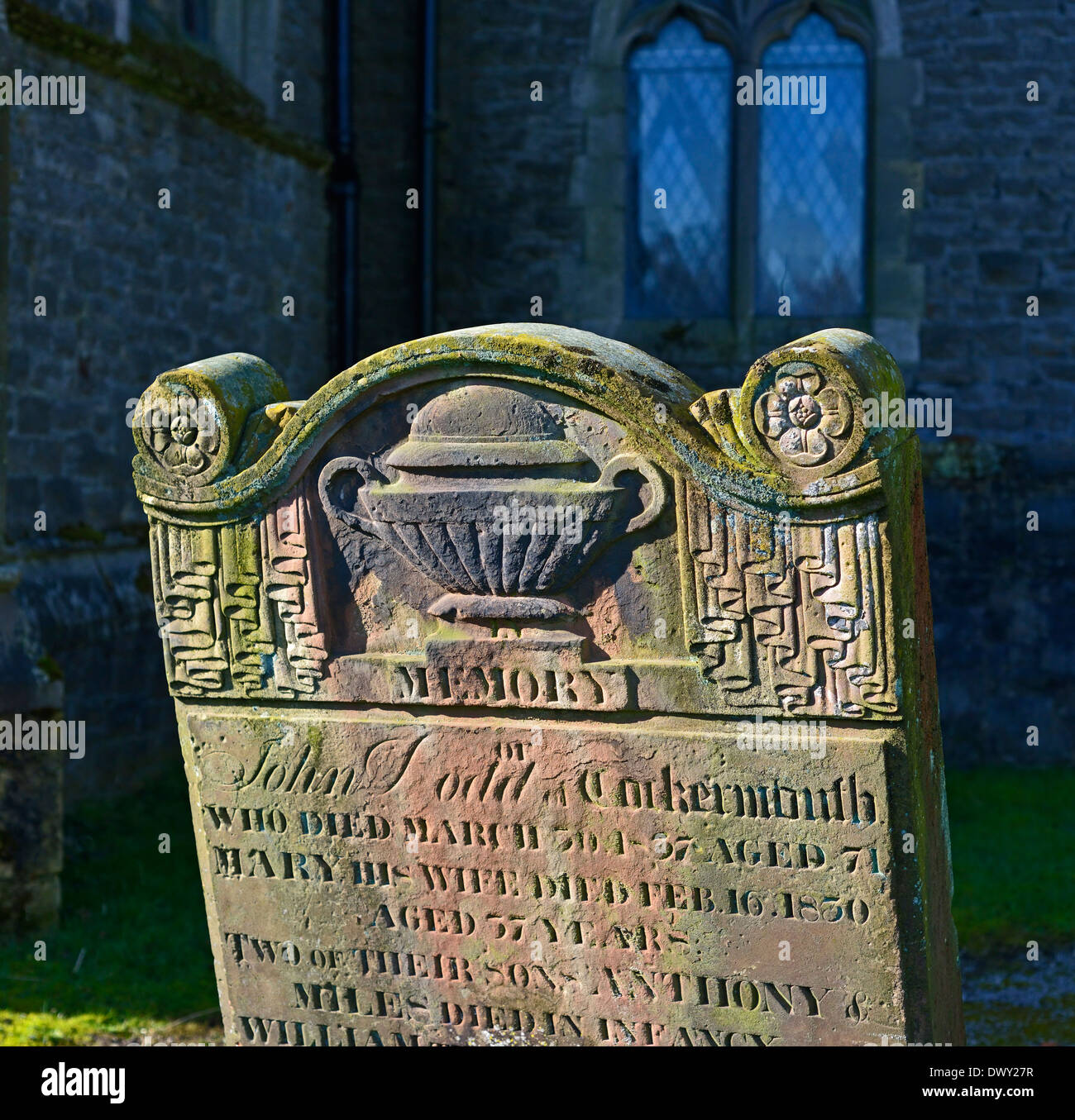 19th.Century gravestone. All Saints Church, Kirkgate, Cockermouth, Cumbria, England, United ...