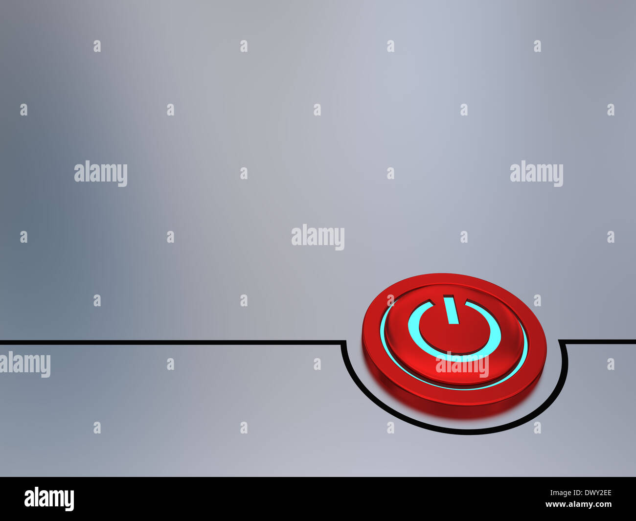 Red on-off button illustration with glowing blue light Stock Photo - Alamy