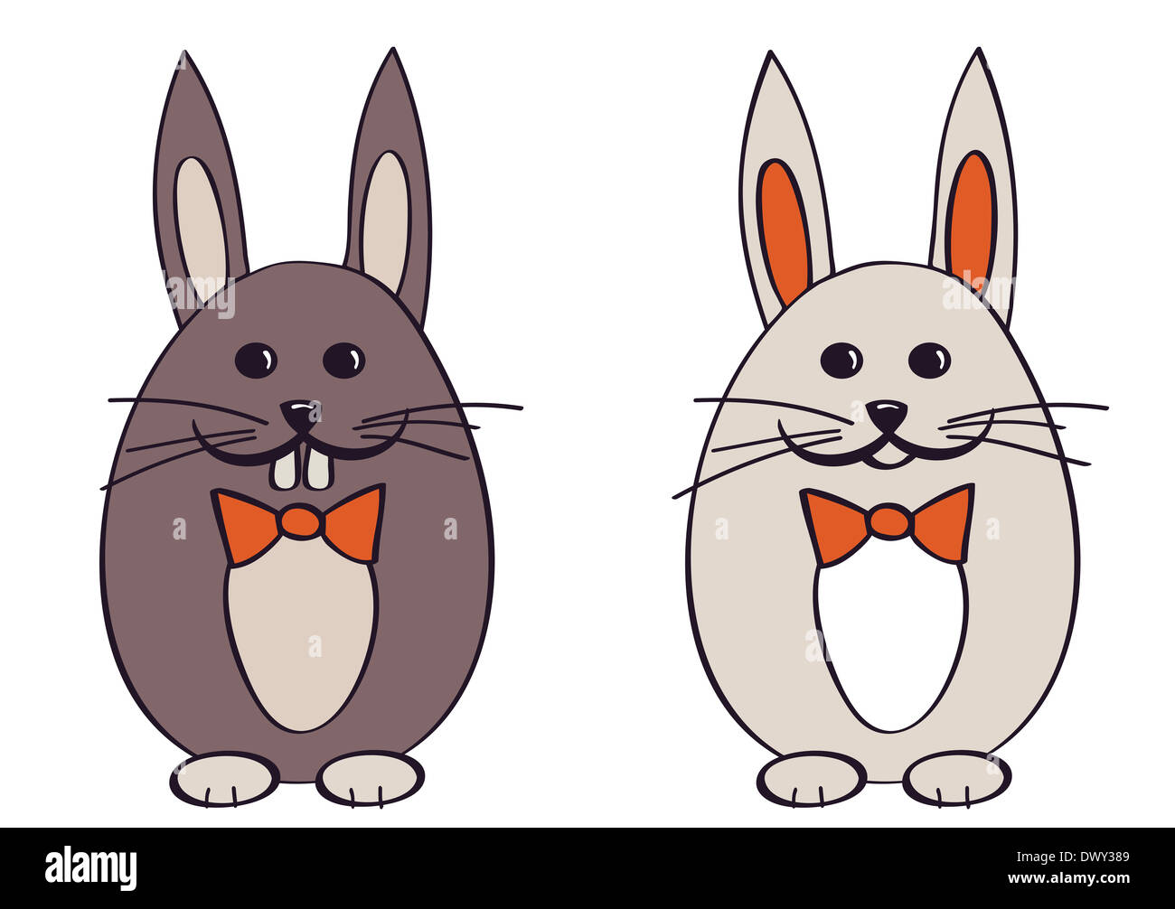 Two easter bunnies, vector illustration Stock Photo - Alamy