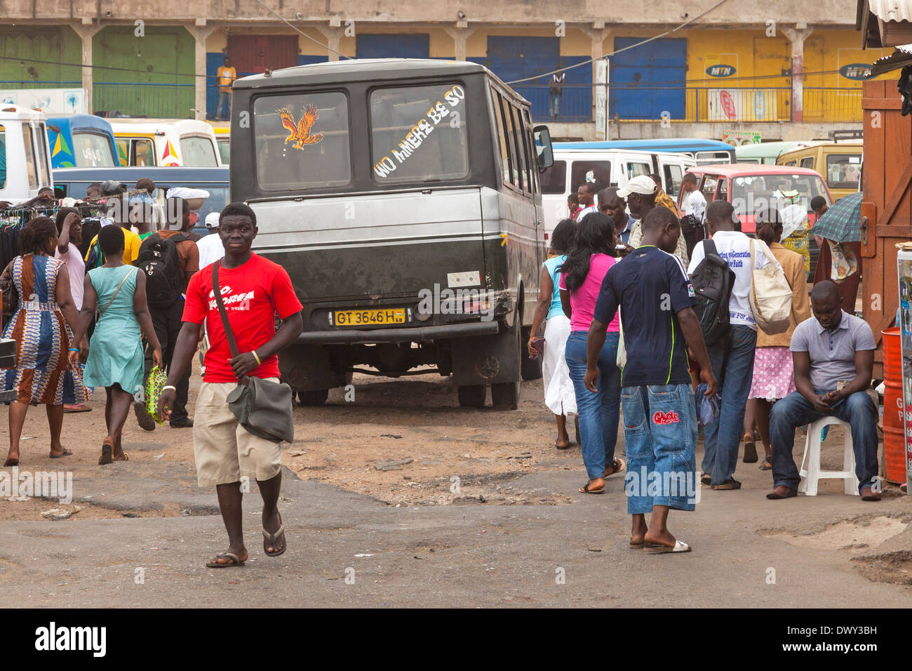 Bus station and market at Kaneshie, Accra, Ghana, Africa Stock Photo ...