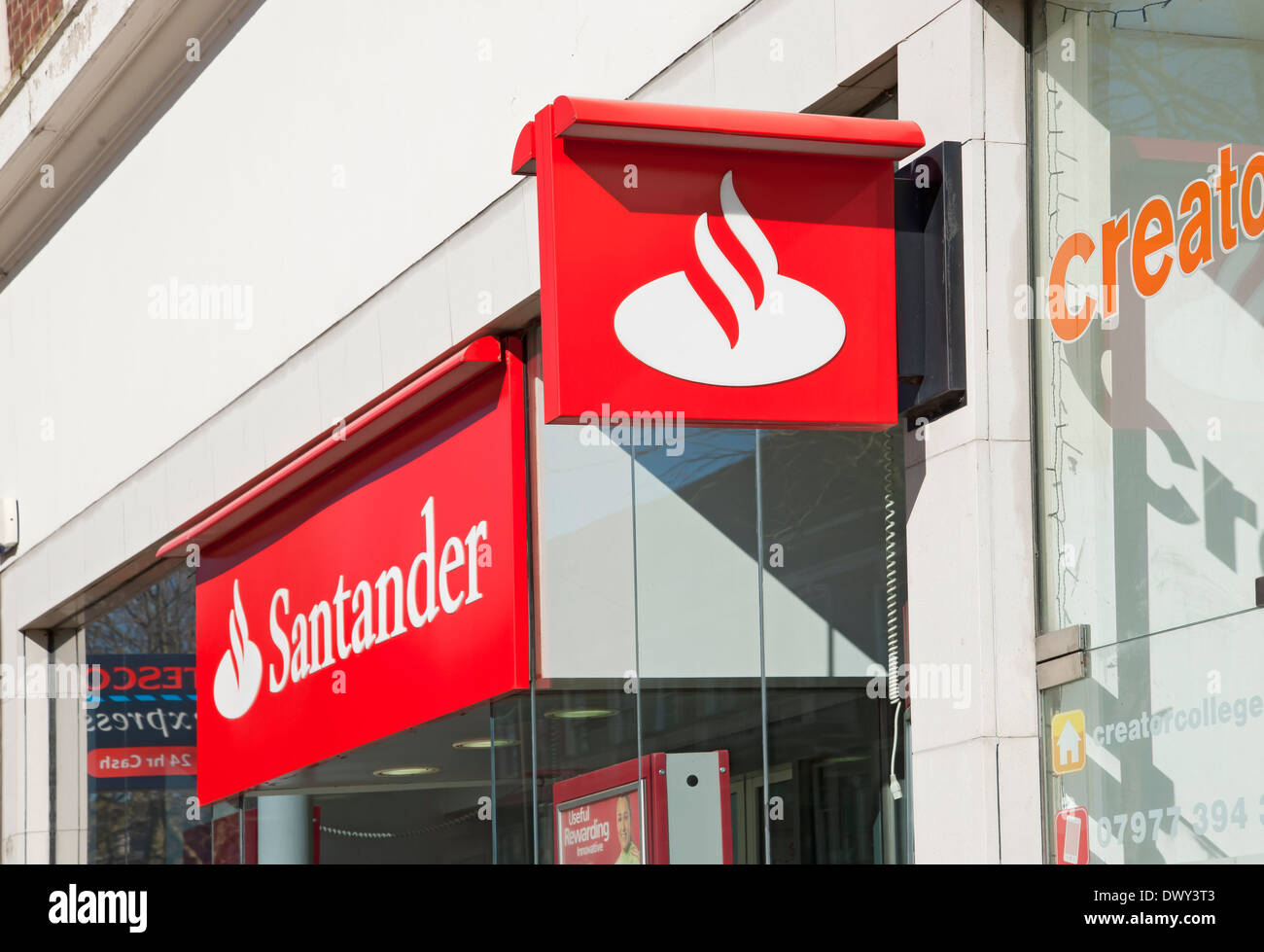 Close up of Santander bank branch sign signage exterior Hull East ...