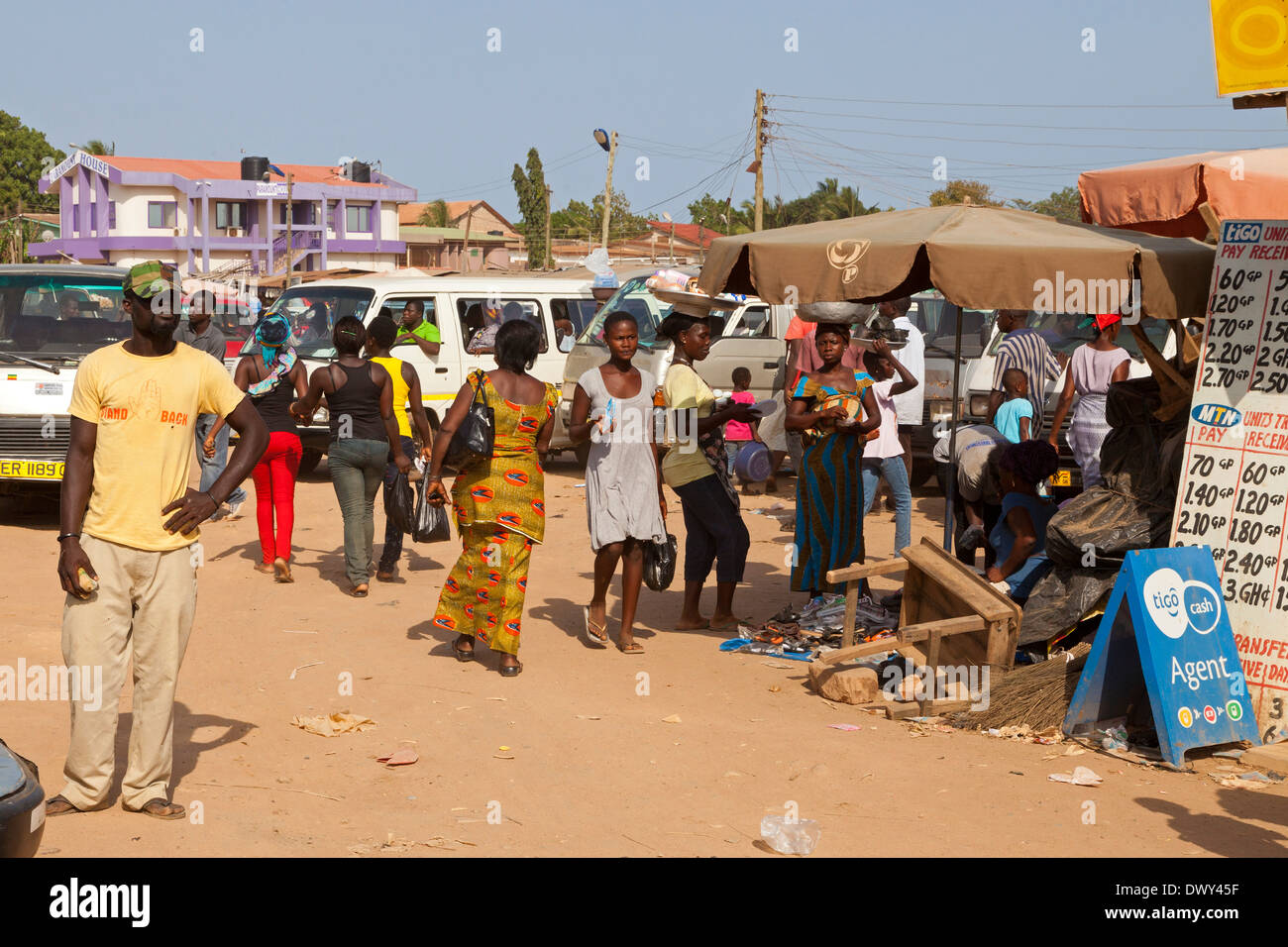 Bus station and passengers at Anyaa Market, Accra, Ghana, Africa Stock ...