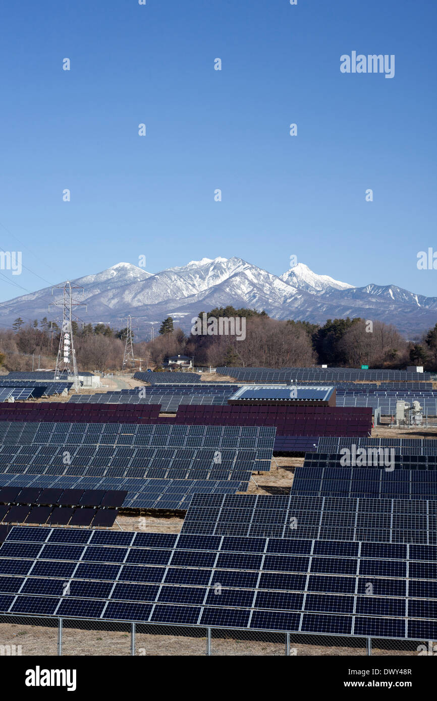 Solar panels and mountains covered by snow in Japan Stock Photo - Alamy
