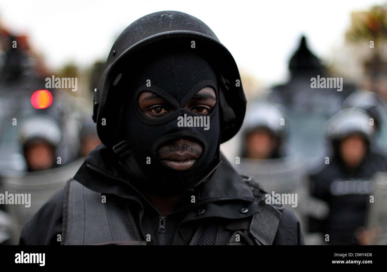 Amman, Jordan. 14th Mar, 2014. A Jordanian riot police is seen during a ...