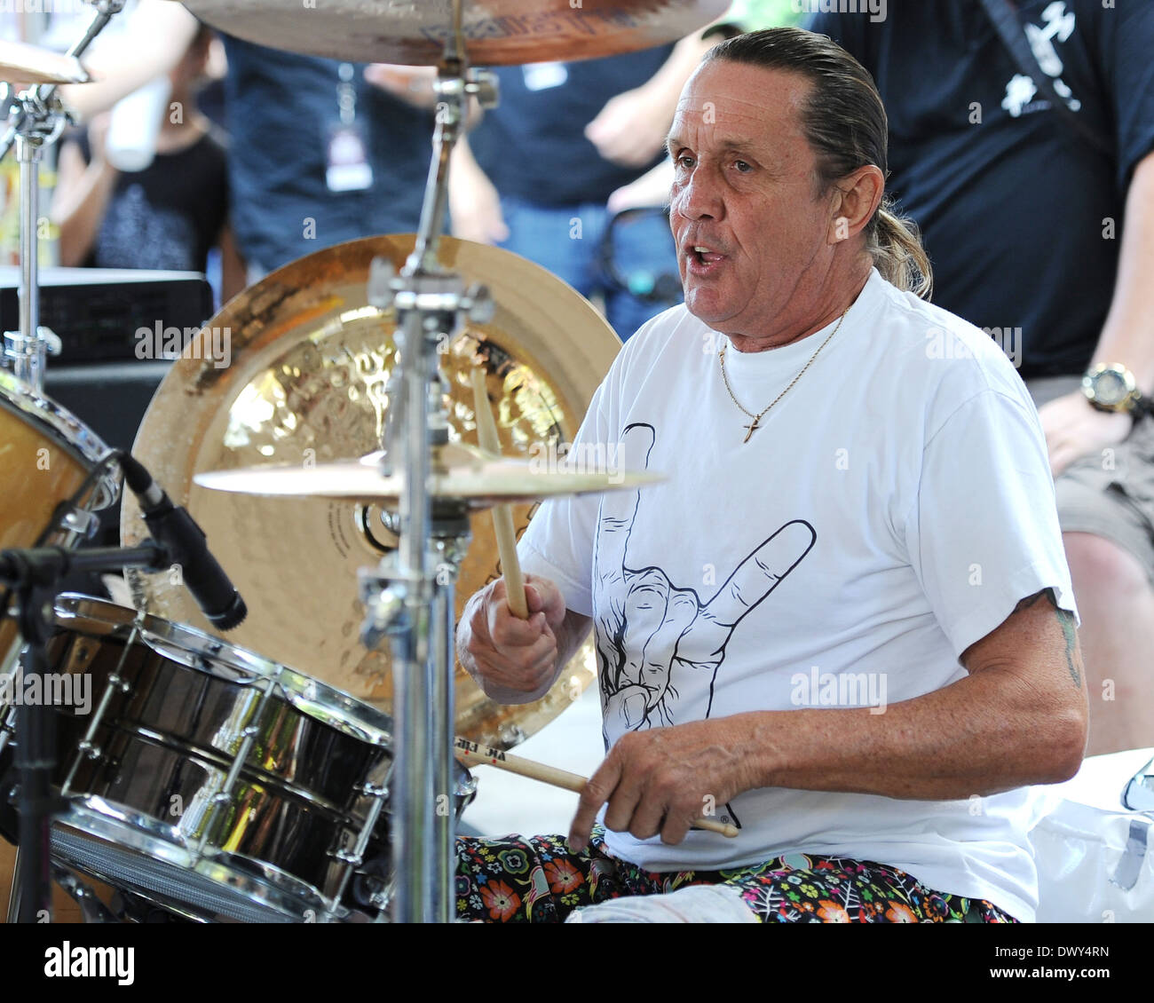 Nicko McBrain performs at a welcome home party at his restaurant 'Rock ...