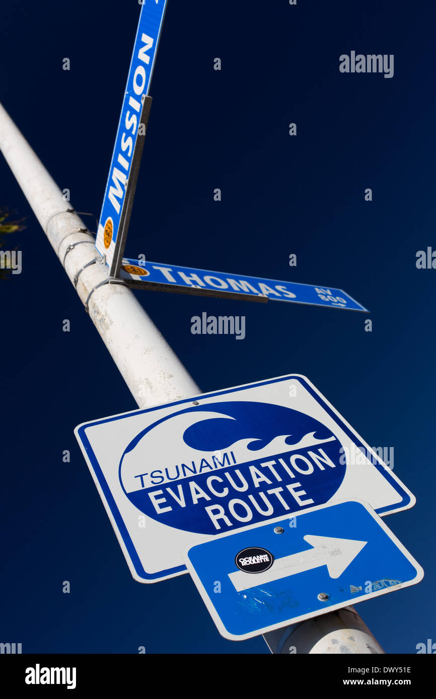 Tsunami evacuation route sign, showing where to go in case of a tsunami ...