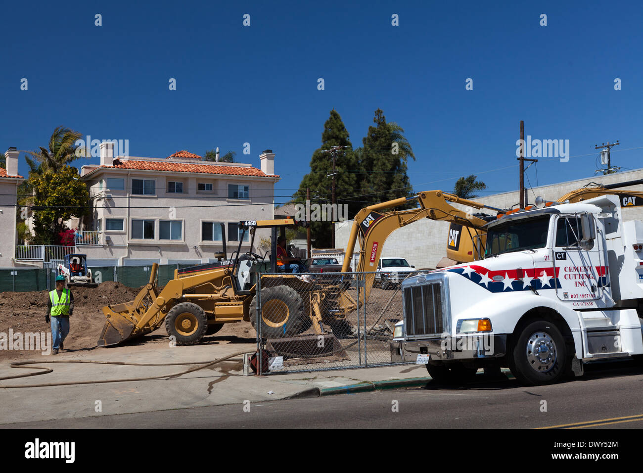Caterpillar 446 Loader Backhoe on a construction site, picture taken in ...