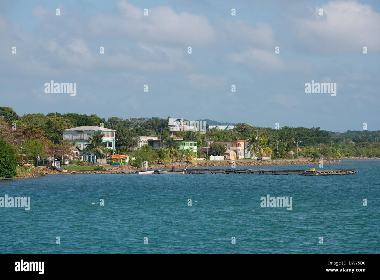 Belize, District of Toledo, Punta Gorda. Waterfront view of the port ...