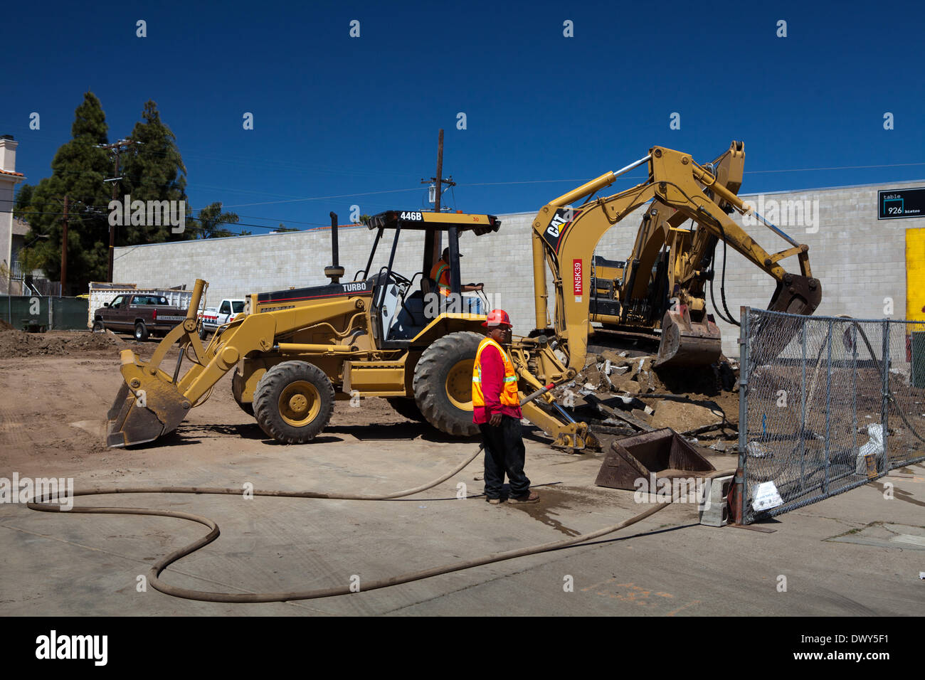 Caterpillar 446 Loader Backhoe on a construction site, picture taken in ...