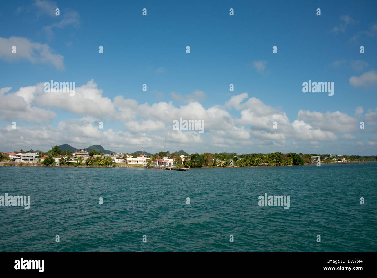 Belize, District of Toledo, Punta Gorda. Waterfront view of the port ...