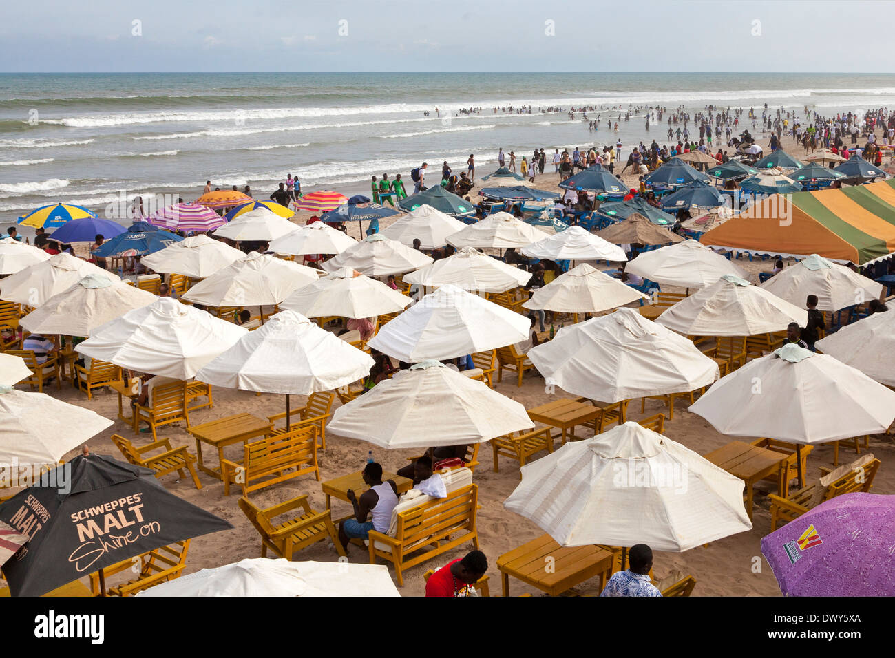 Umbrellas on Labadi beach, Accra, Ghana, Africa Stock Photo - Alamy