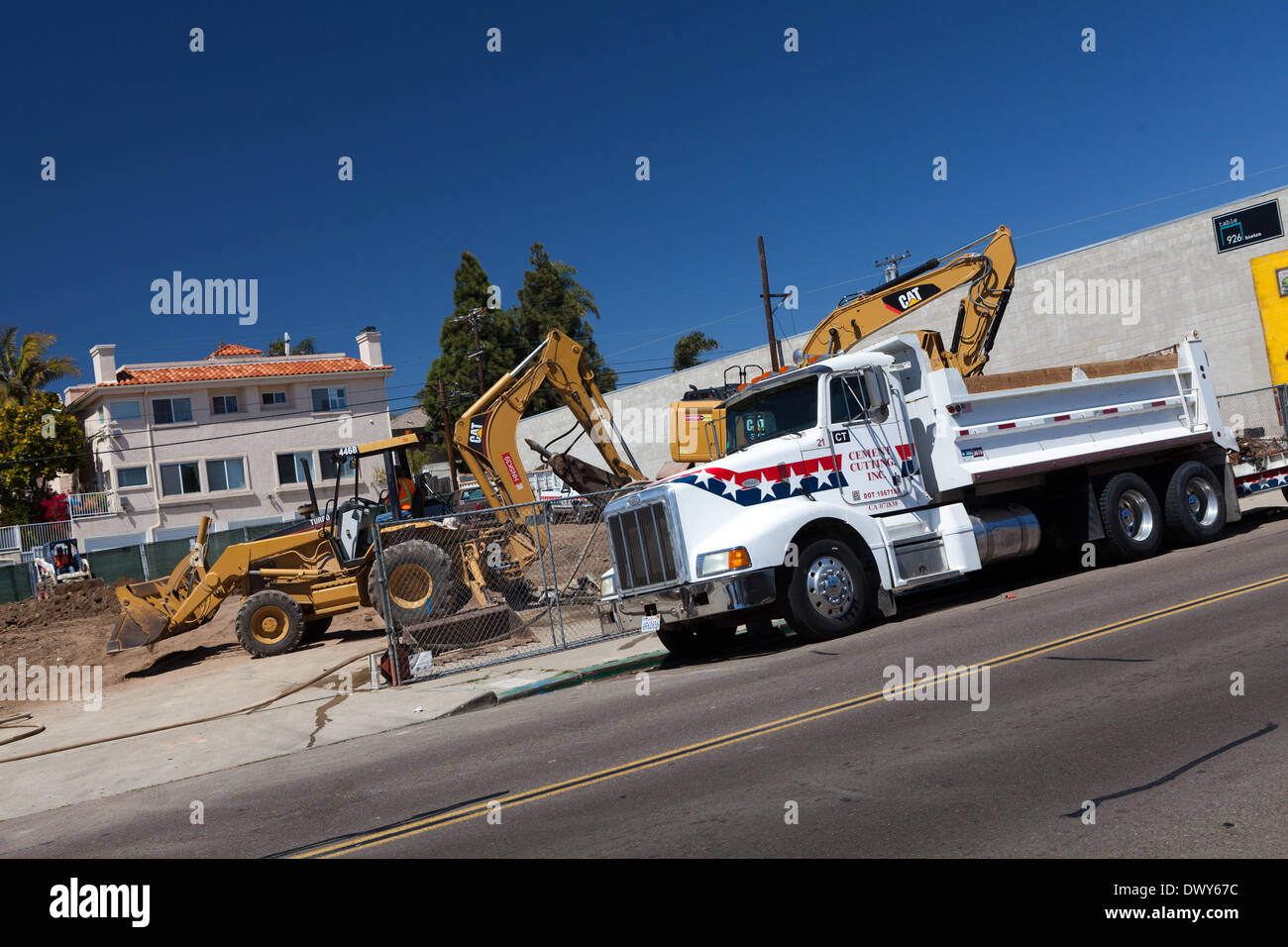 Caterpillar 446 Loader Backhoe on a construction site, picture taken in ...