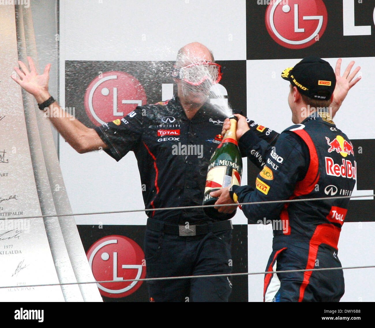 Mark Webber sprays Adrian Newey South Korea Formula One Grand Prix at ...