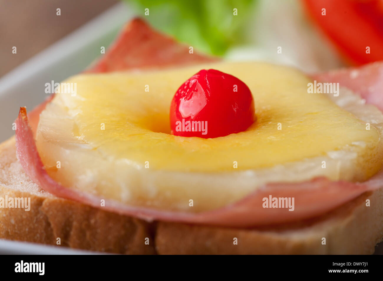 toast hawaii with a cherry Stock Photo - Alamy