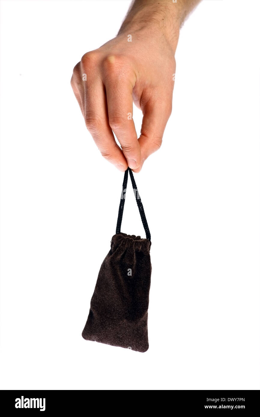 Two hands holding a small pouch, isolated on white Stock Photo - Alamy