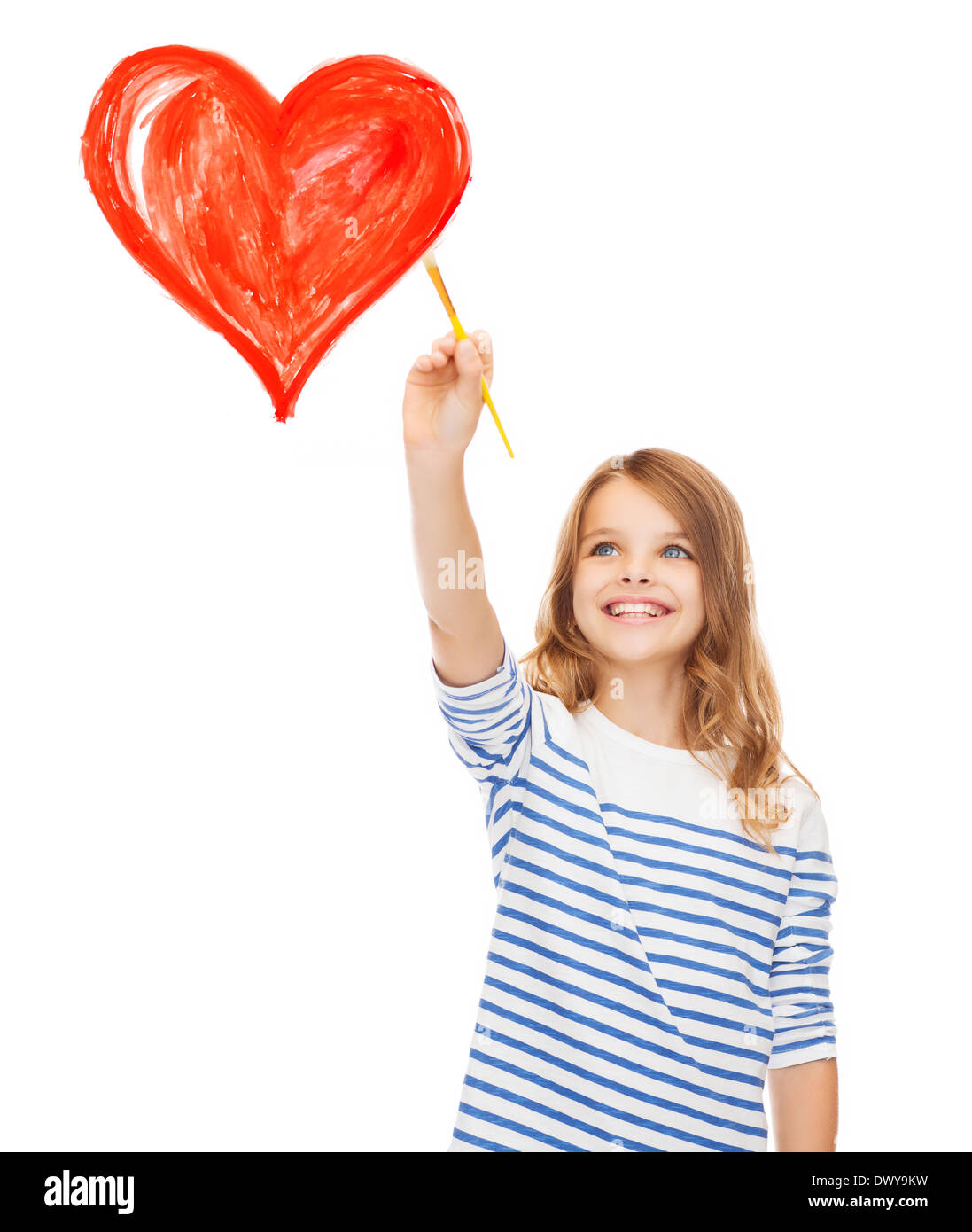 cute little girl drawing heart with brush Stock Photo - Alamy