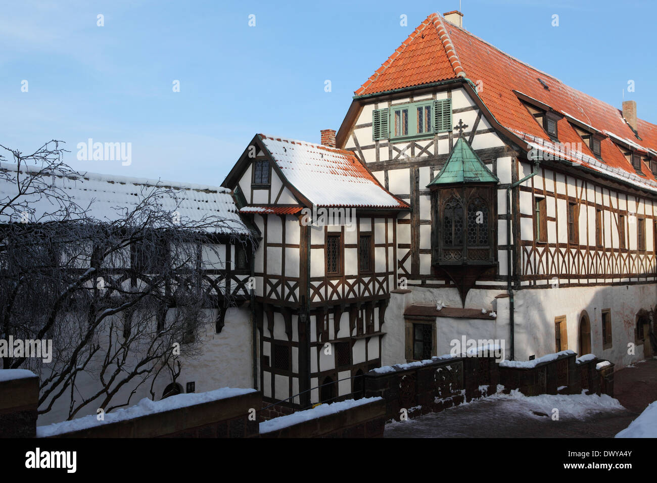A half-timbered gate house at Wartburg Castle in Eisenach, Germany ...