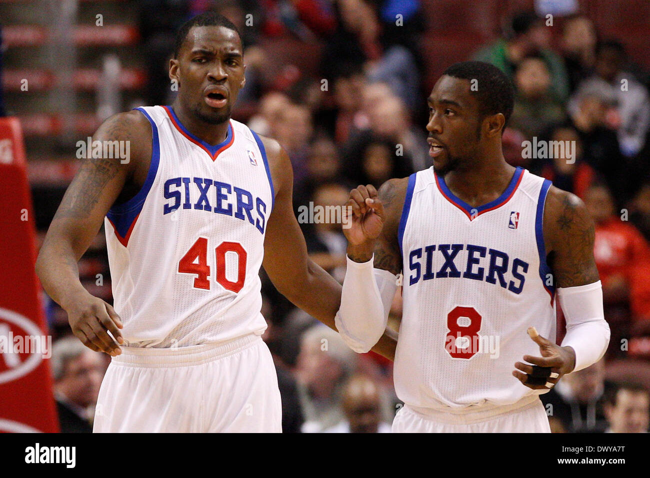 March 12, 2014: Philadelphia 76ers forward Jarvis Varnado (40) reacts ...