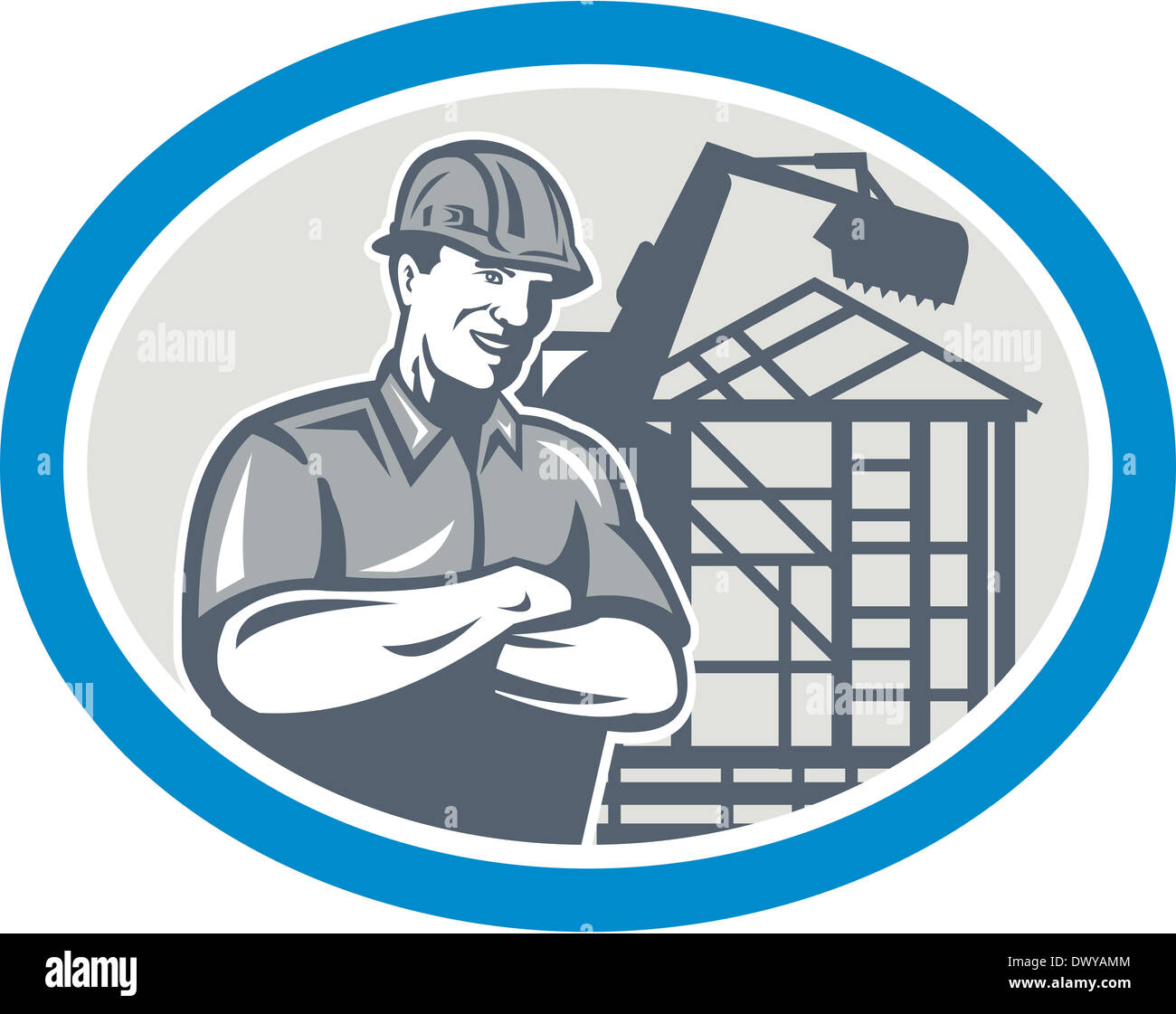 Illustration of a builder construction worker with digger mechanical ...