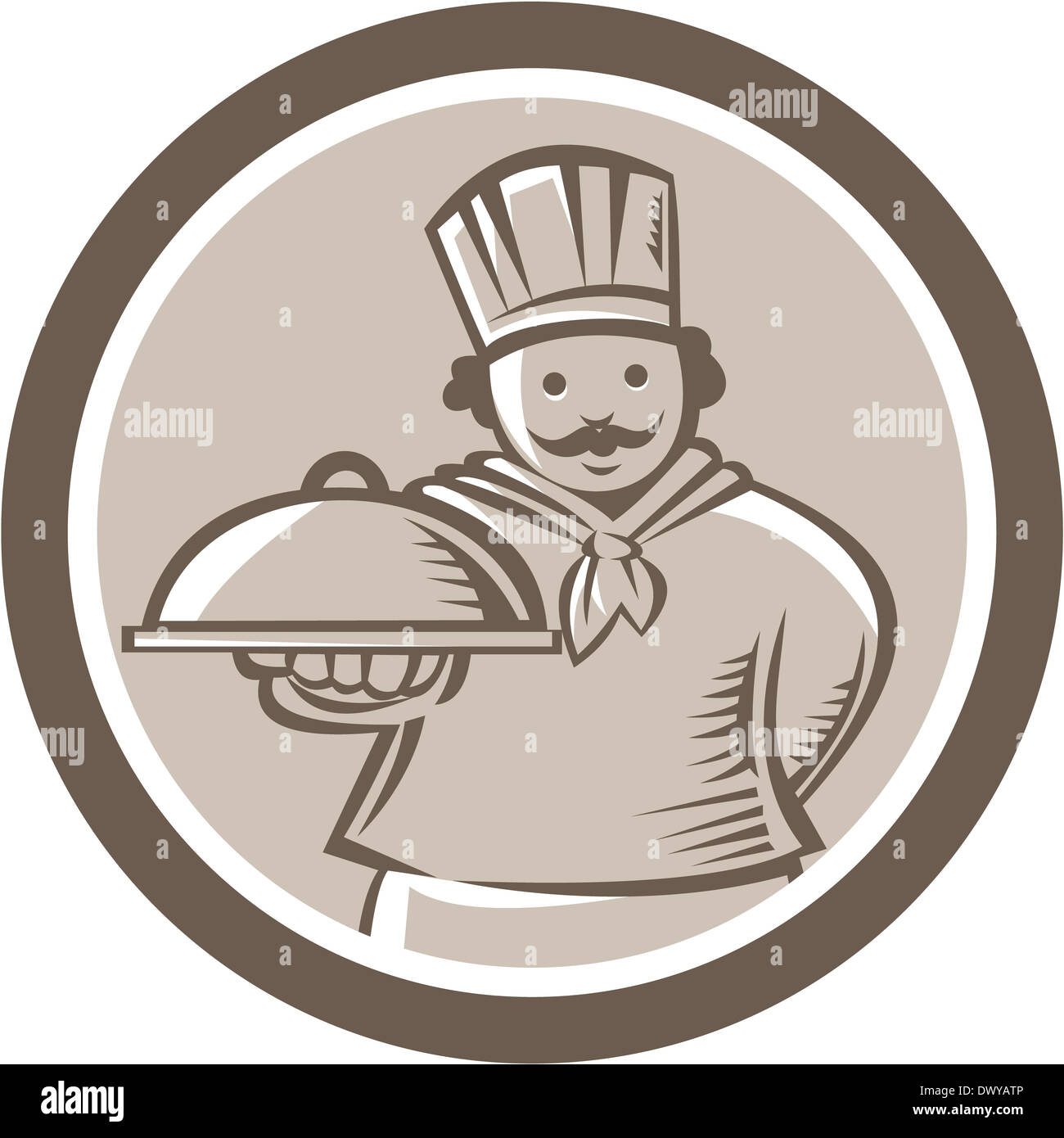 Illustration of a chef, cook or baker holding serving plate platter of ...