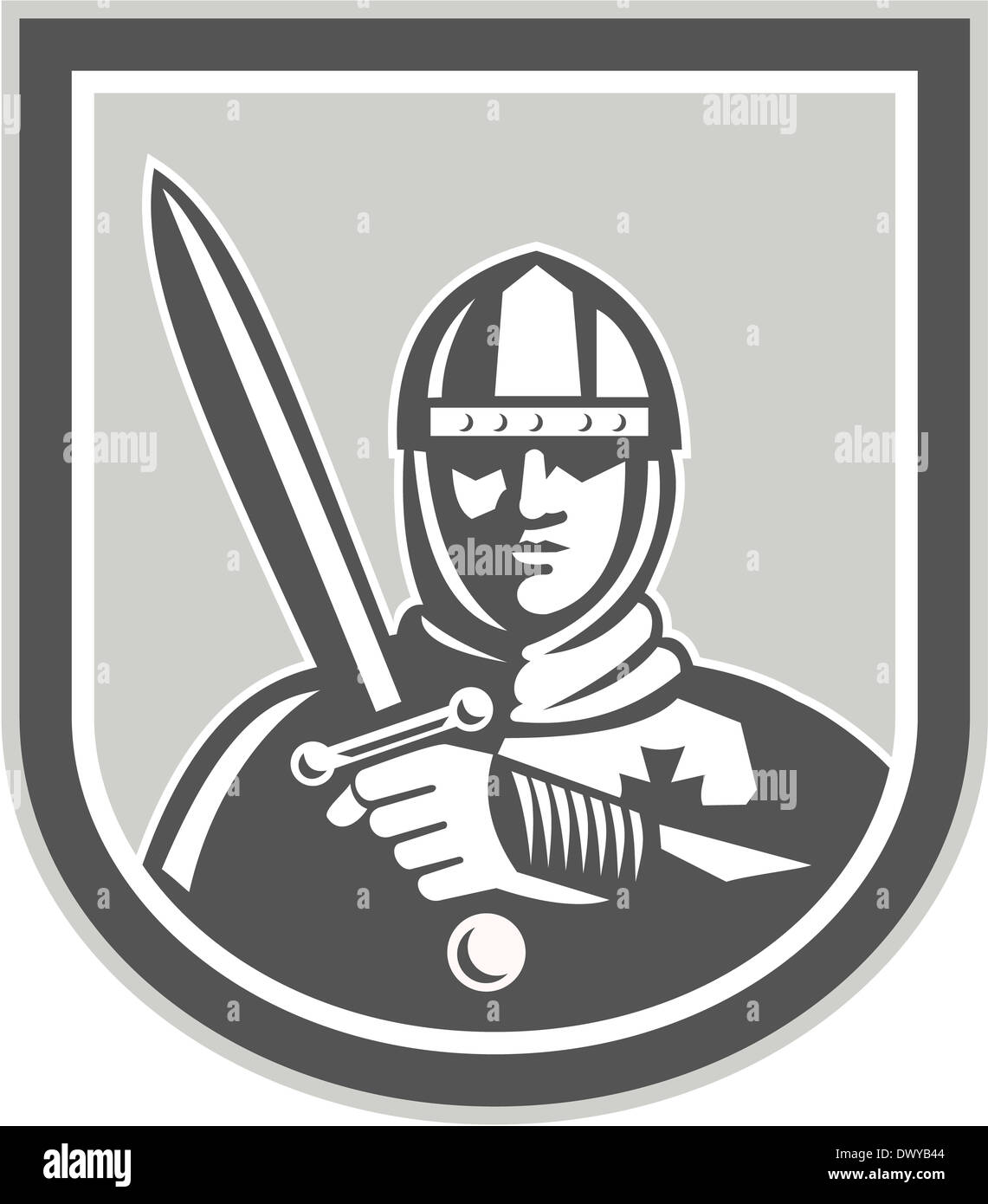 Illustration of crusader knight in full armor brandishing a sword set ...