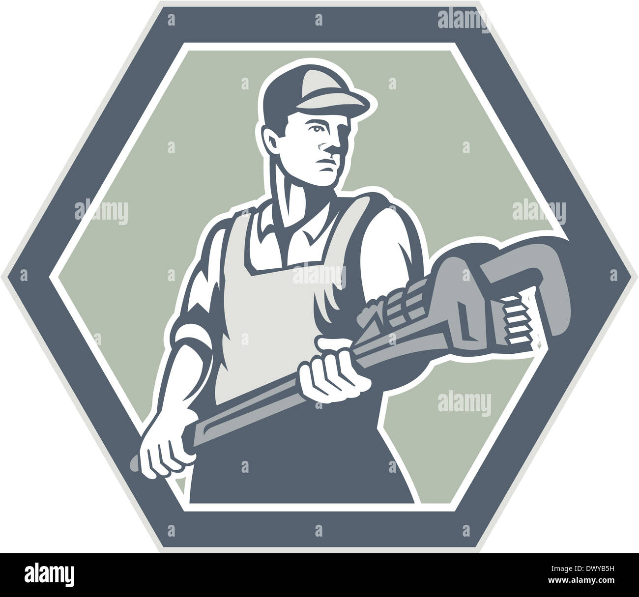Illustration of a plumber with plumbing monkey wrench set inside ...