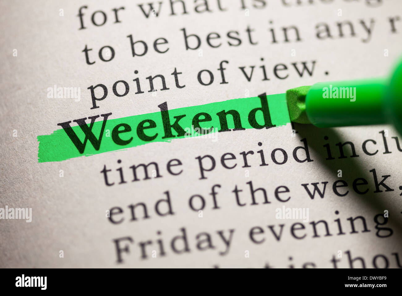 Fake Dictionary, definition of the word weekend Stock Photo - Alamy