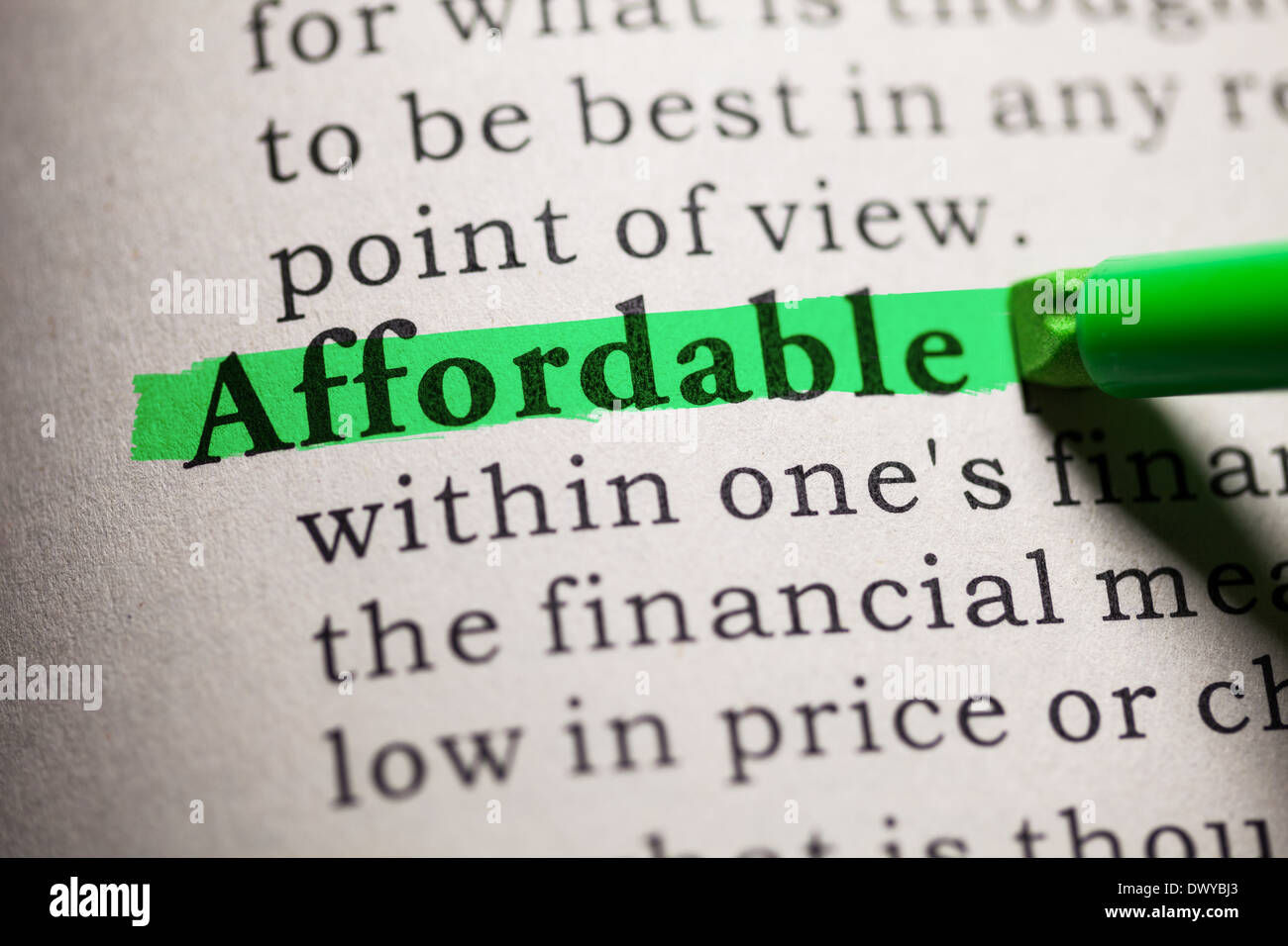 Fake Dictionary, definition of the word affordable Stock Photo - Alamy