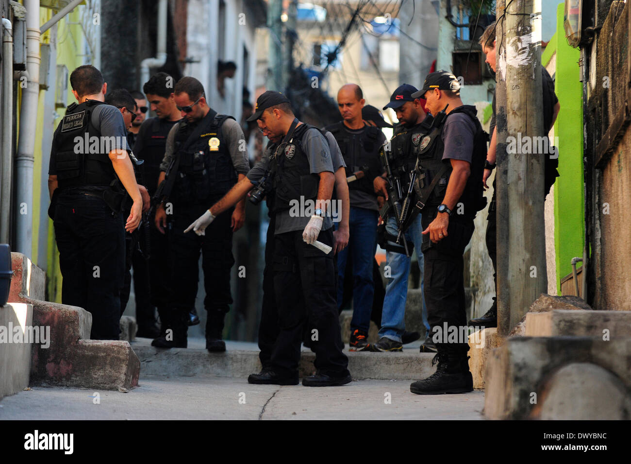 Rio de Janeiro, Brazil - March 14, 2014: Police officers, homicide and ...