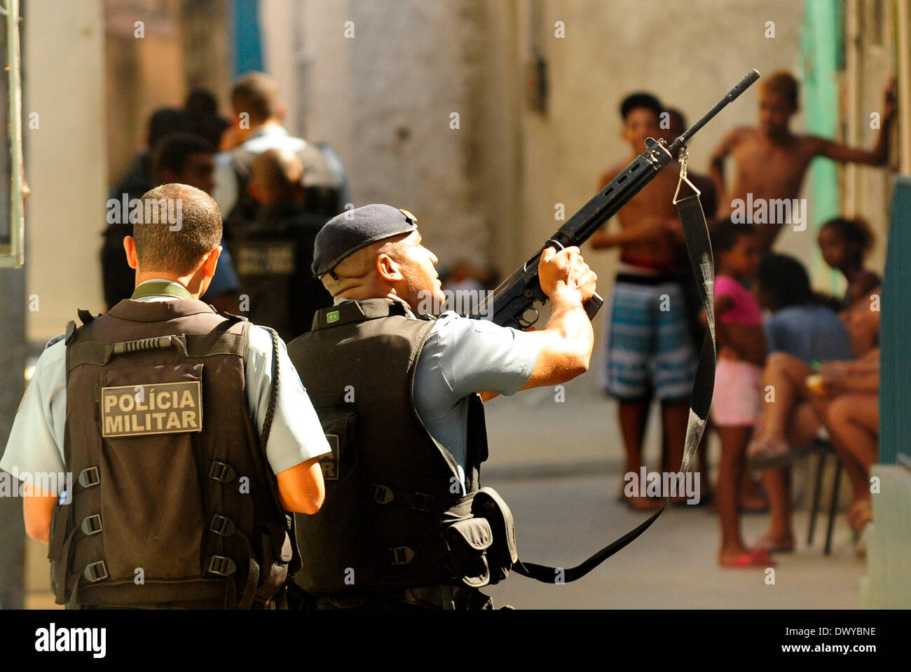 Rio de Janeiro, Brazil - March 14, 2014: Police officers, homicide and ...