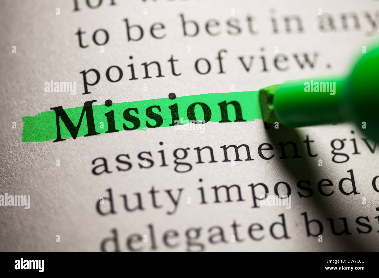 Fake Dictionary, definition of the word Mission Stock Photo - Alamy