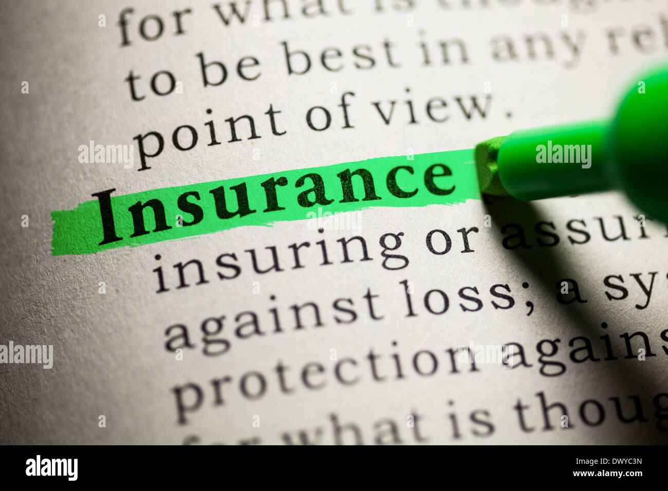 Fake Dictionary, definition of the word Insurance Stock Photo - Alamy