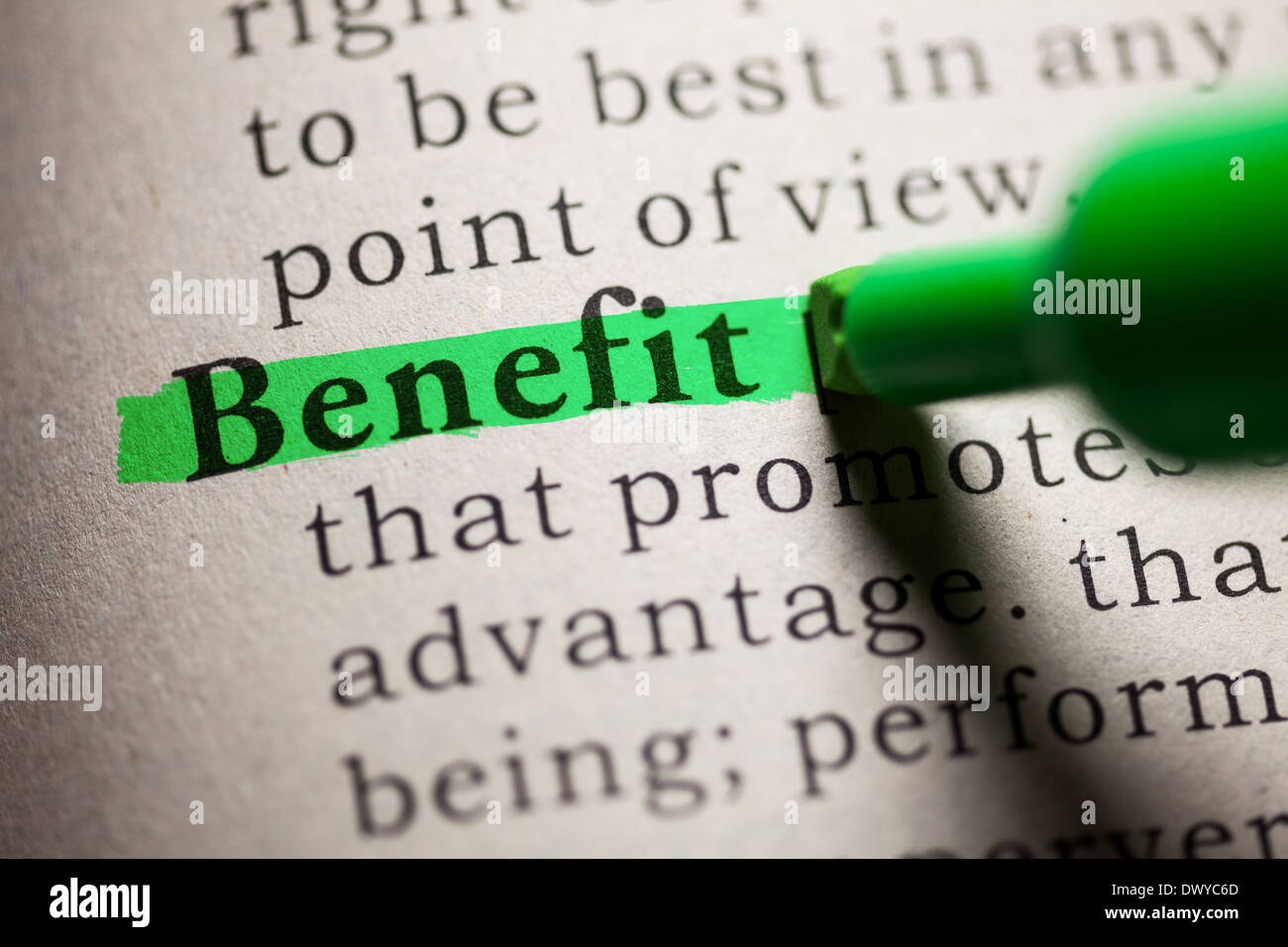 Fake Dictionary, definition of the word Benefit Stock Photo - Alamy