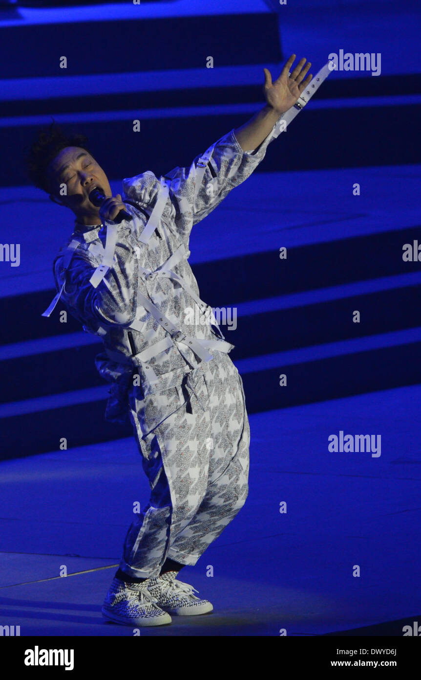 Macao, China. 14th Mar, 2014. Pop singer Eason Chan Yik-shun performs ...