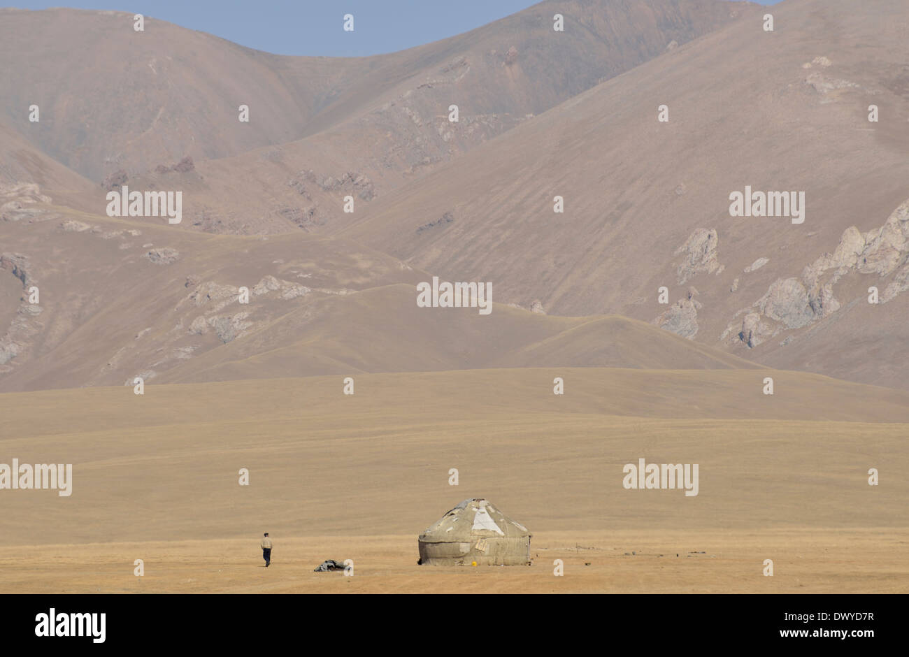 Nomad yurts on the pasture by Song Kol Lake, Tien Shan Mountains ...